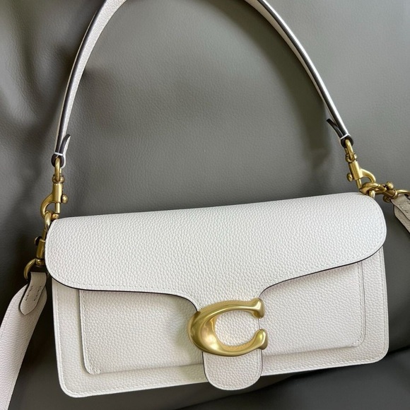 Coach | Bags | Coach White And Gold Pebbled Leather Shoulder Bag | Poshmark